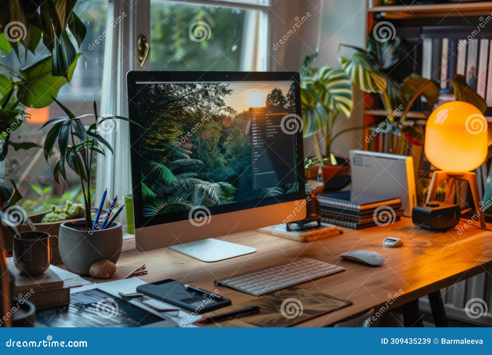Home Office Setup with Warm Lighting. Online Remote Work from Home ...