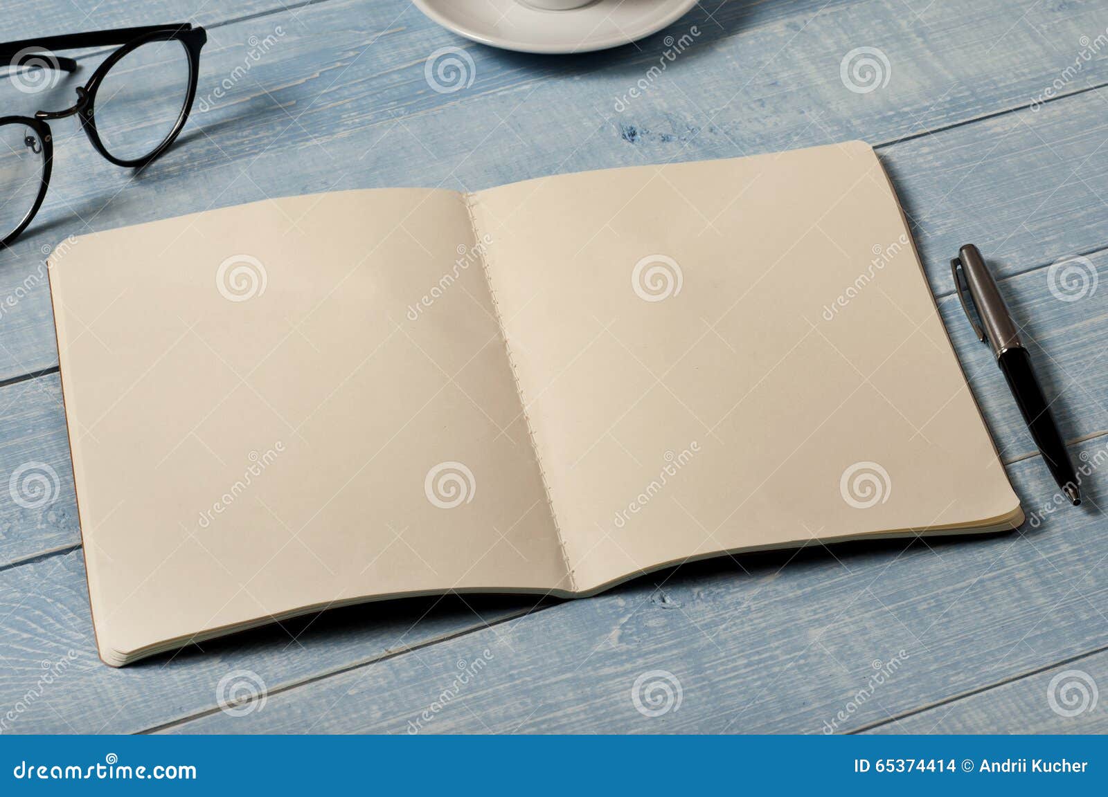 Home Office Table with Open Notebook with Blank Pages Stock Photo ...