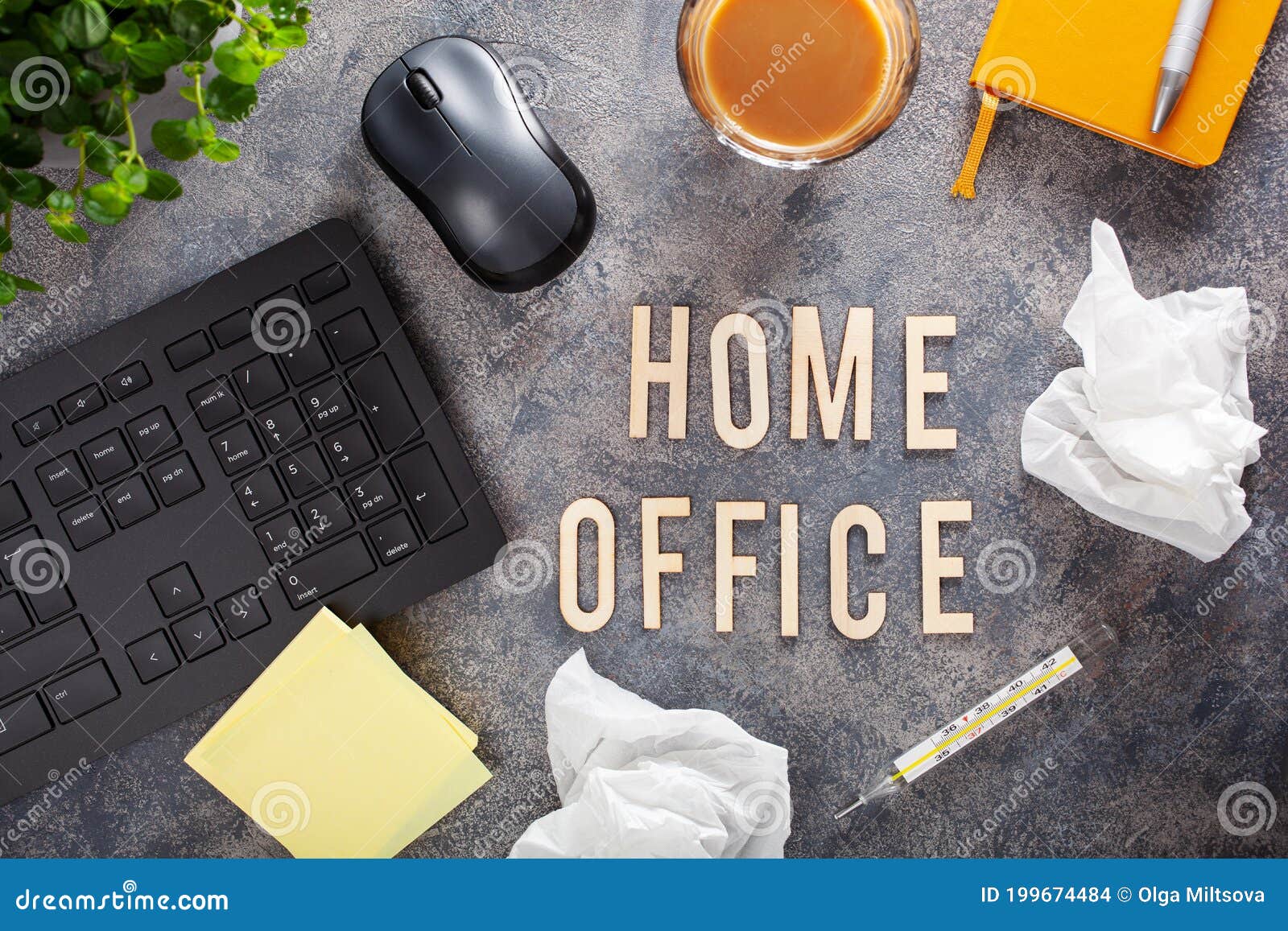 Home Office Text Desk with Keyboard Computer Smartphone Notebook ...