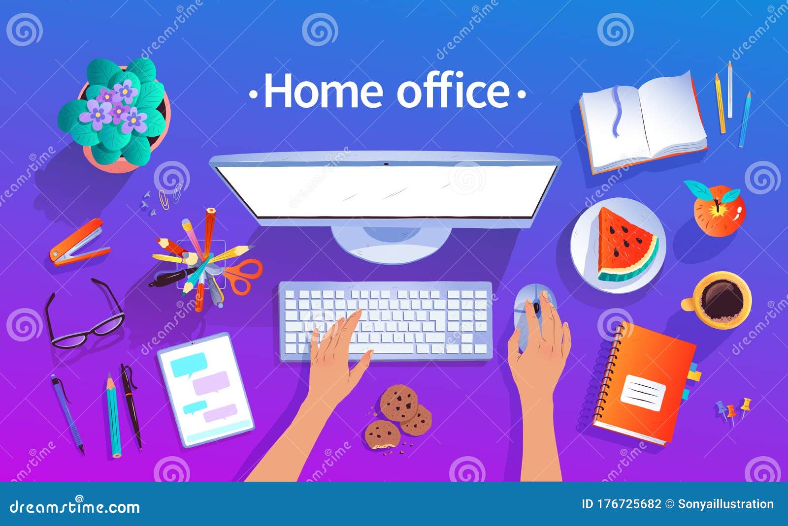 Home Office Vector Top View Illustration Stock Vector - Illustration of ...