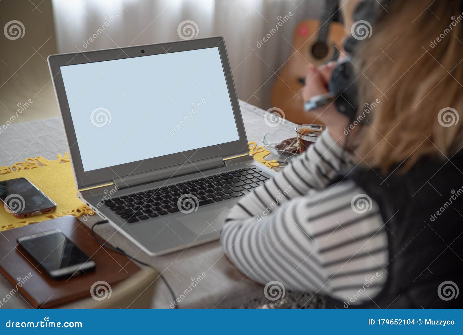 Woman Working at Home with Computer Stock Photo - Image of casual ...