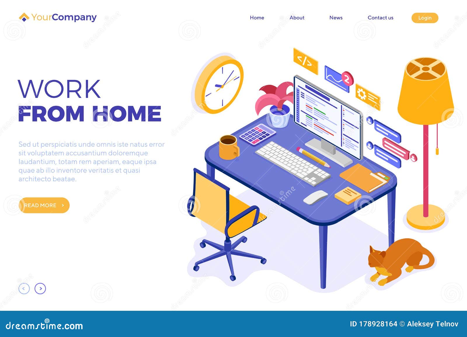 Home Office Work from home stock vector. Illustration of computer ...