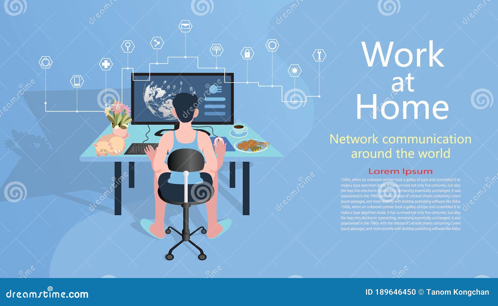 Home Office Working at Home by Graphic Designer Modern Flat Stock ...