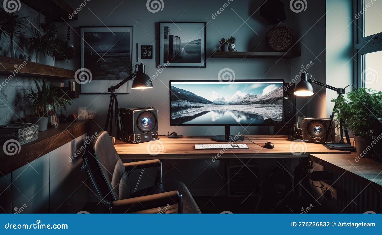 Home Office Workplace Interior. Table and Monitors. Modern Space Stock ...