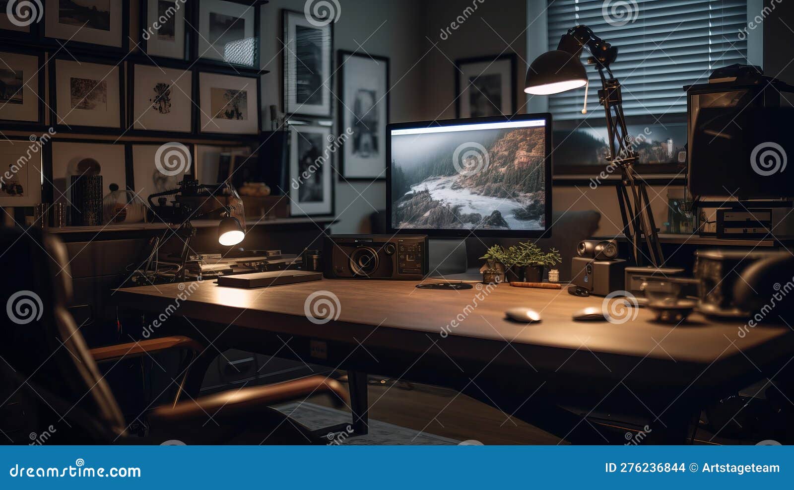 Home Office Workplace Interior. Table and Monitors. Modern Space Stock ...
