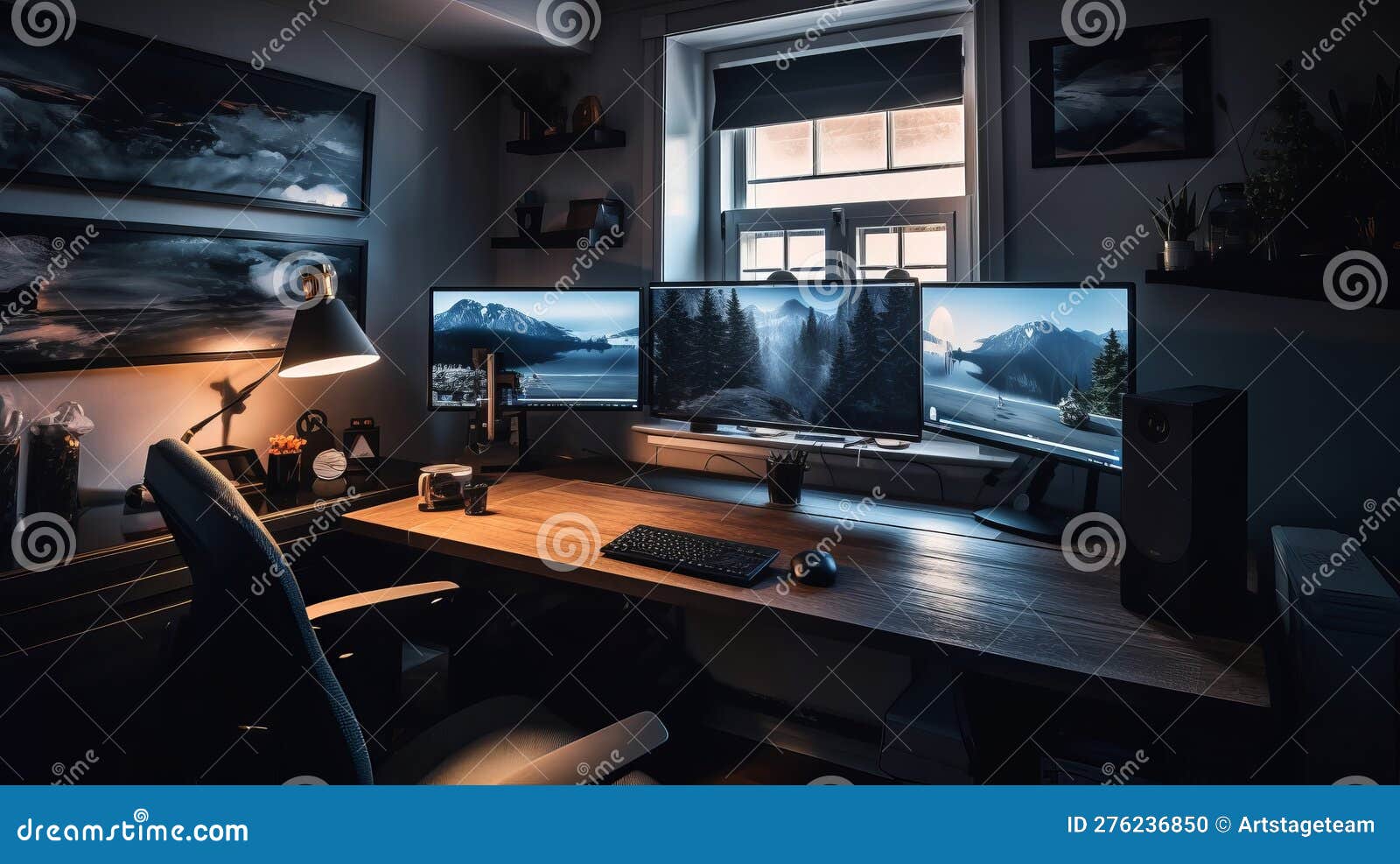 Home Office Workplace Interior. Table and Monitors. Modern Space Stock ...