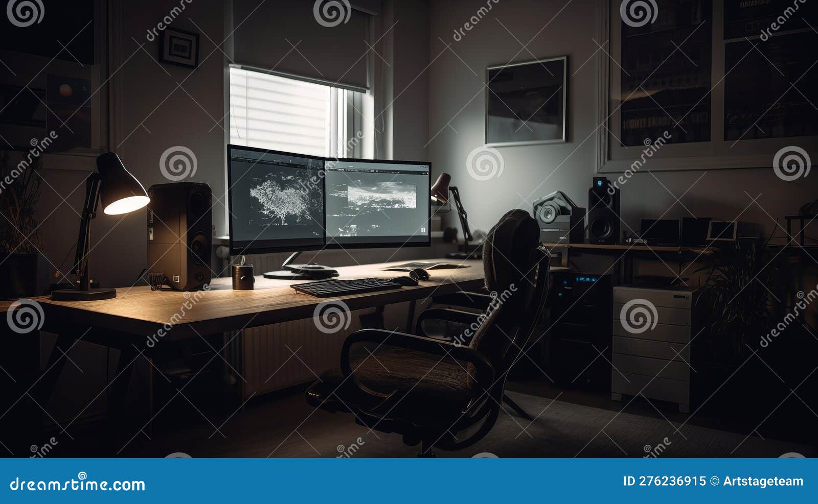 Home Office Workplace Interior. Table and Monitors. Modern Space Stock ...