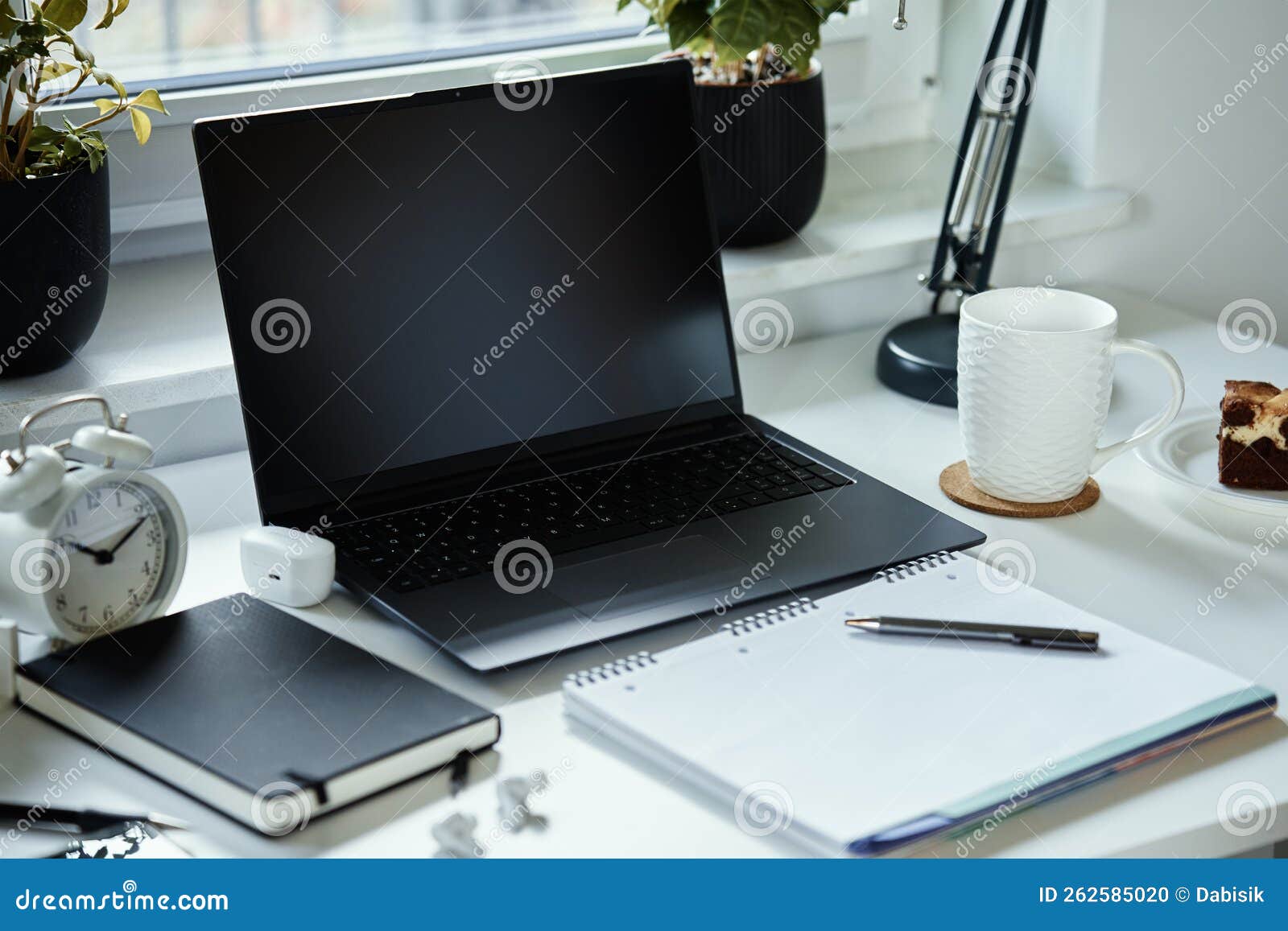 Opened Laptop on the Table Near Window. Home Office and Remote Work ...