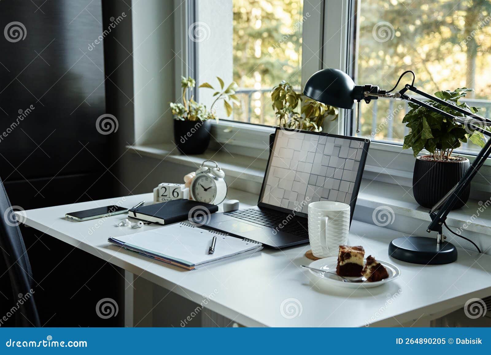 Opened Laptop on the Table Near Window. Home Office and Remote Work ...