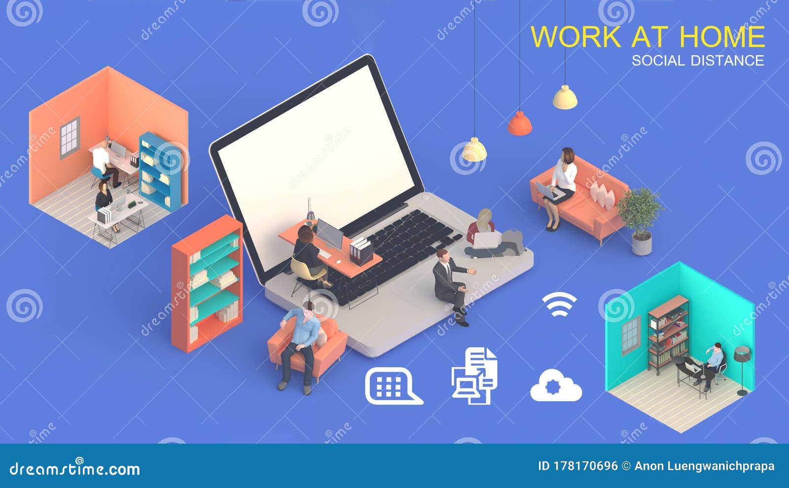 Home Office Workplace Mess Concept with Laptop Mockup and Other Objects ...