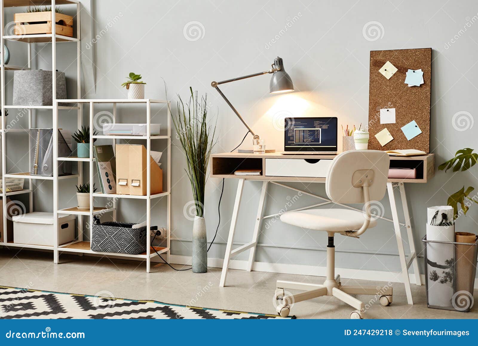 Home Office Workplace in White Stock Photo - Image of computer ...
