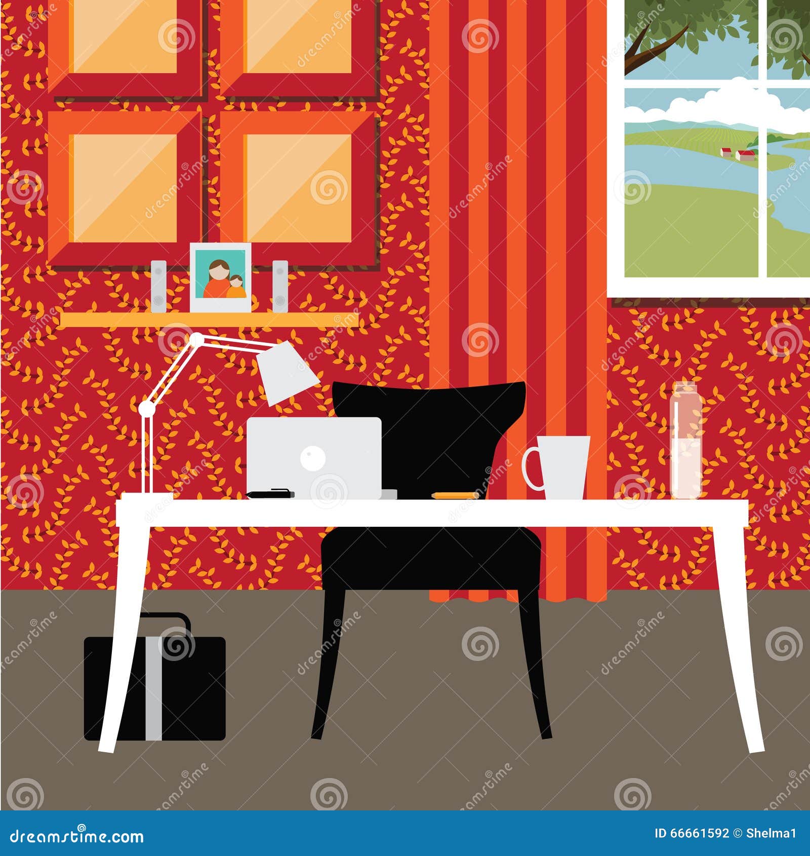 Home Office Workspace In Flat Design Style Stock Vector Illustration Of Desk Flat 66661592