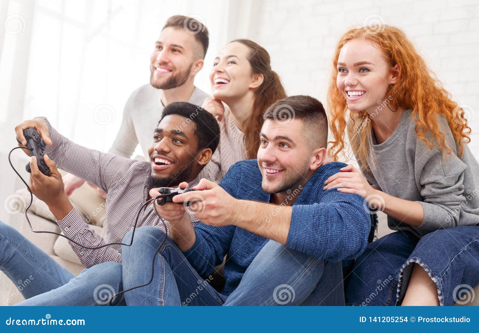 Home Party. Friends Playing Video Games, Having Fun Stock Photo - Image ...