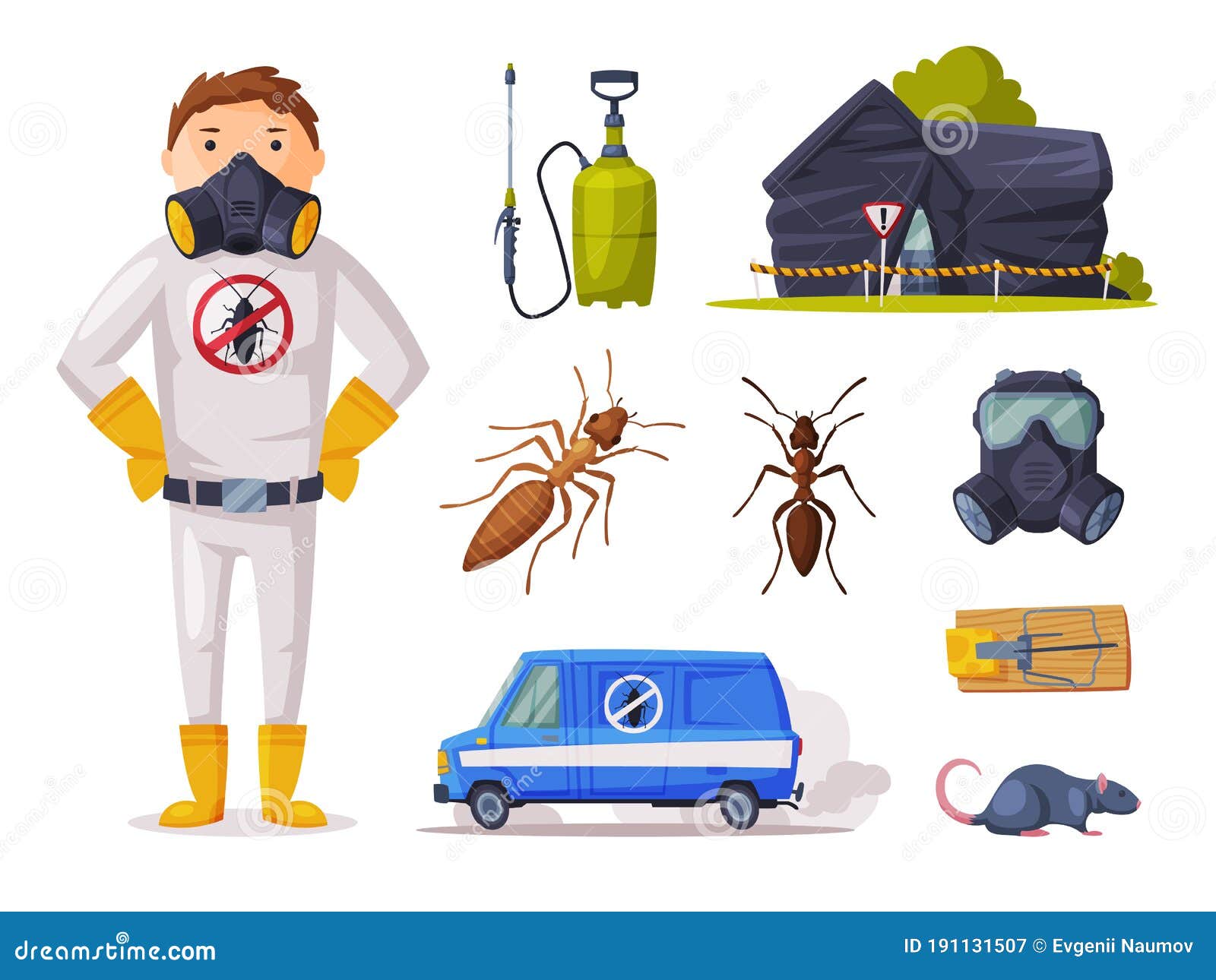 Exterminator Wearing Protection Uniform And Gas Mask Using Pressure ...