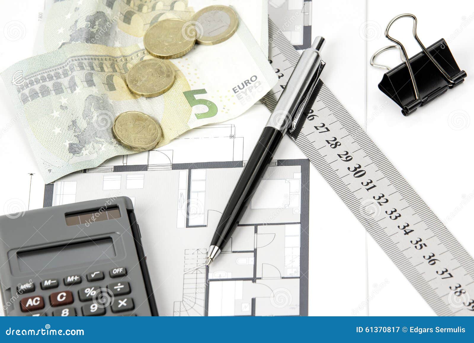 Home Plan, Calculator, Ruler, Pen, Money Stock Image - Image of economy ...
