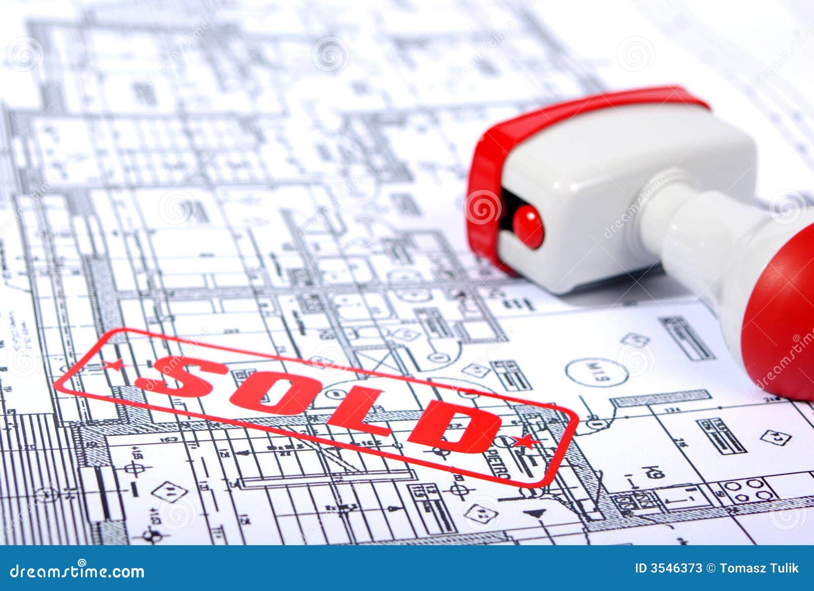 Home plans with stamp SOLD stock image. Image of structural - 3546373