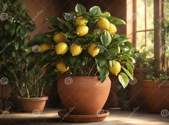 Home Plant Lemon in Pot. Interior Decor Stock Illustration ...