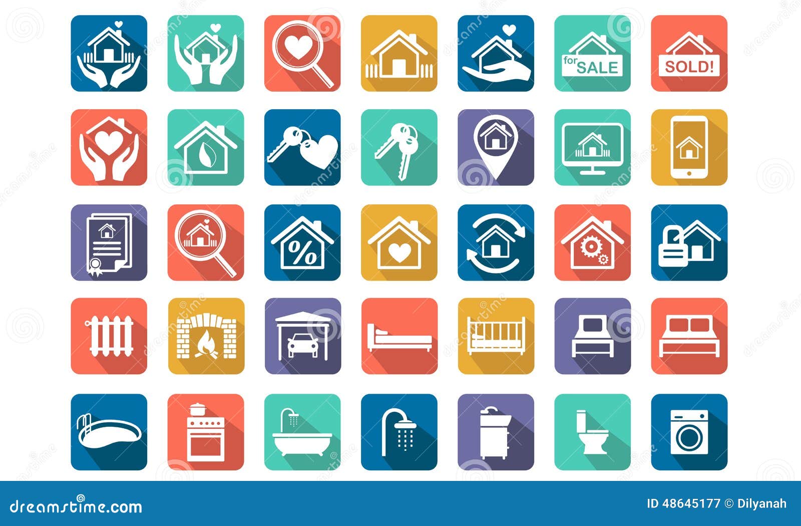 Home, Real estate icon set stock vector. Illustration of plan - 48645177