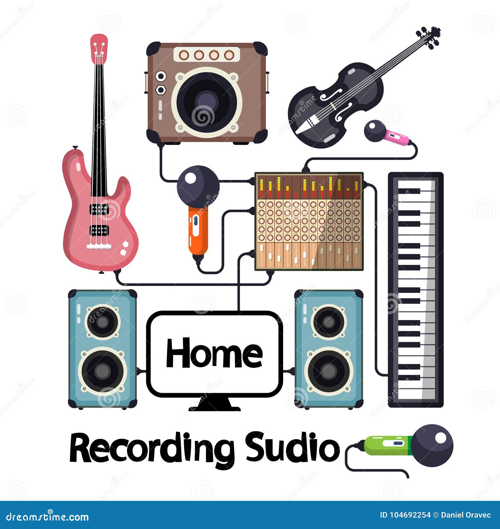 Home Recording Studio with Musical Instruments Stock Vector ...
