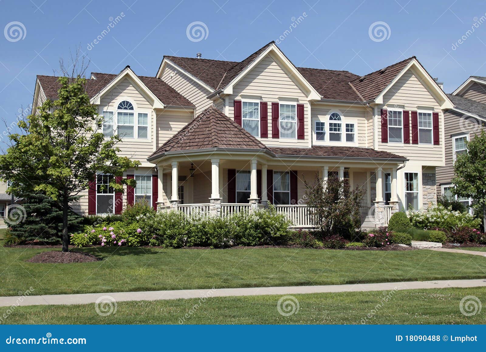 Home with red shutters stock photo. Image of estate, landscaping - 18090488
