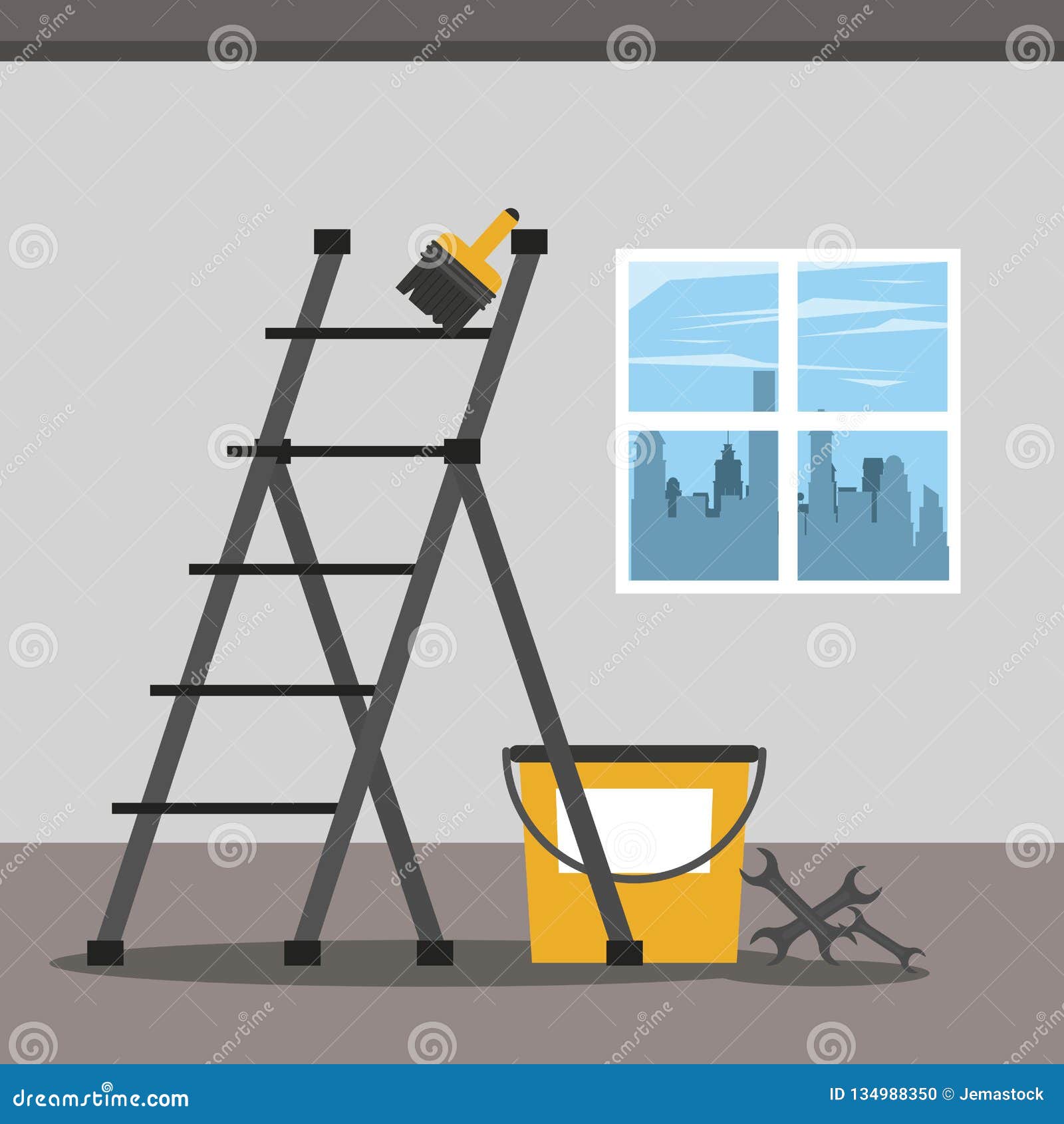 Home in renovation stock vector. Illustration of spanner - 134988350