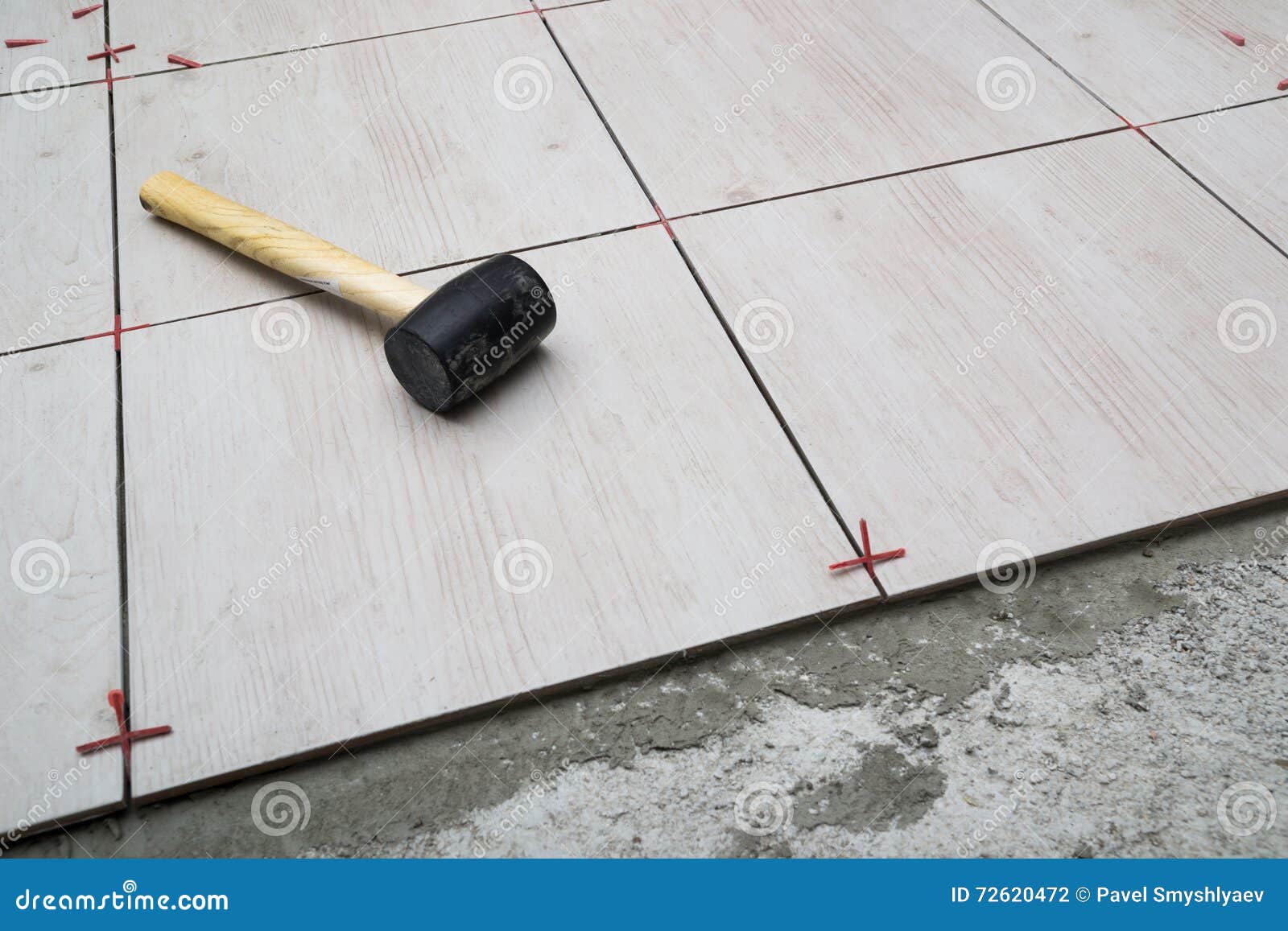 Home Renovation. Installing Ceramic Floor Tile Stock Photo - Image of ...