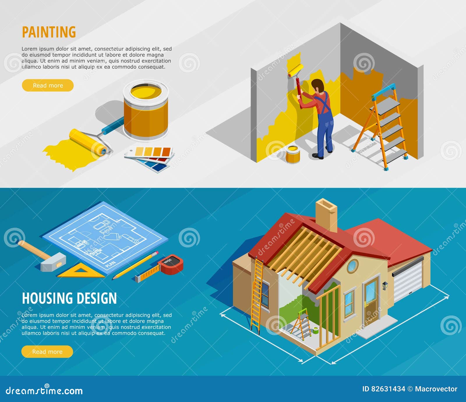 Home Renovation Isometric Horizontal Banners Stock Vector ... Home Renovation Isometric Horizontal Banners Stock Vector ...