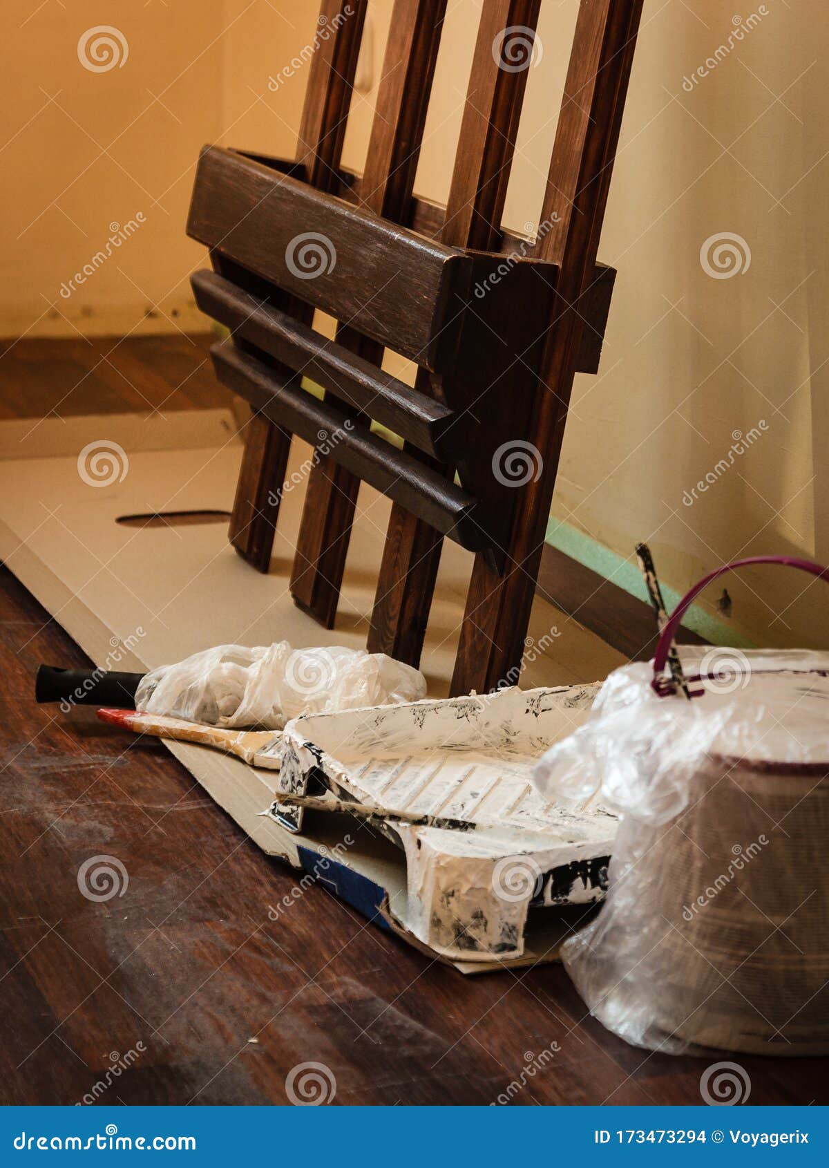 Home renovation mess stock photo. Image of paintbrush - 173473294