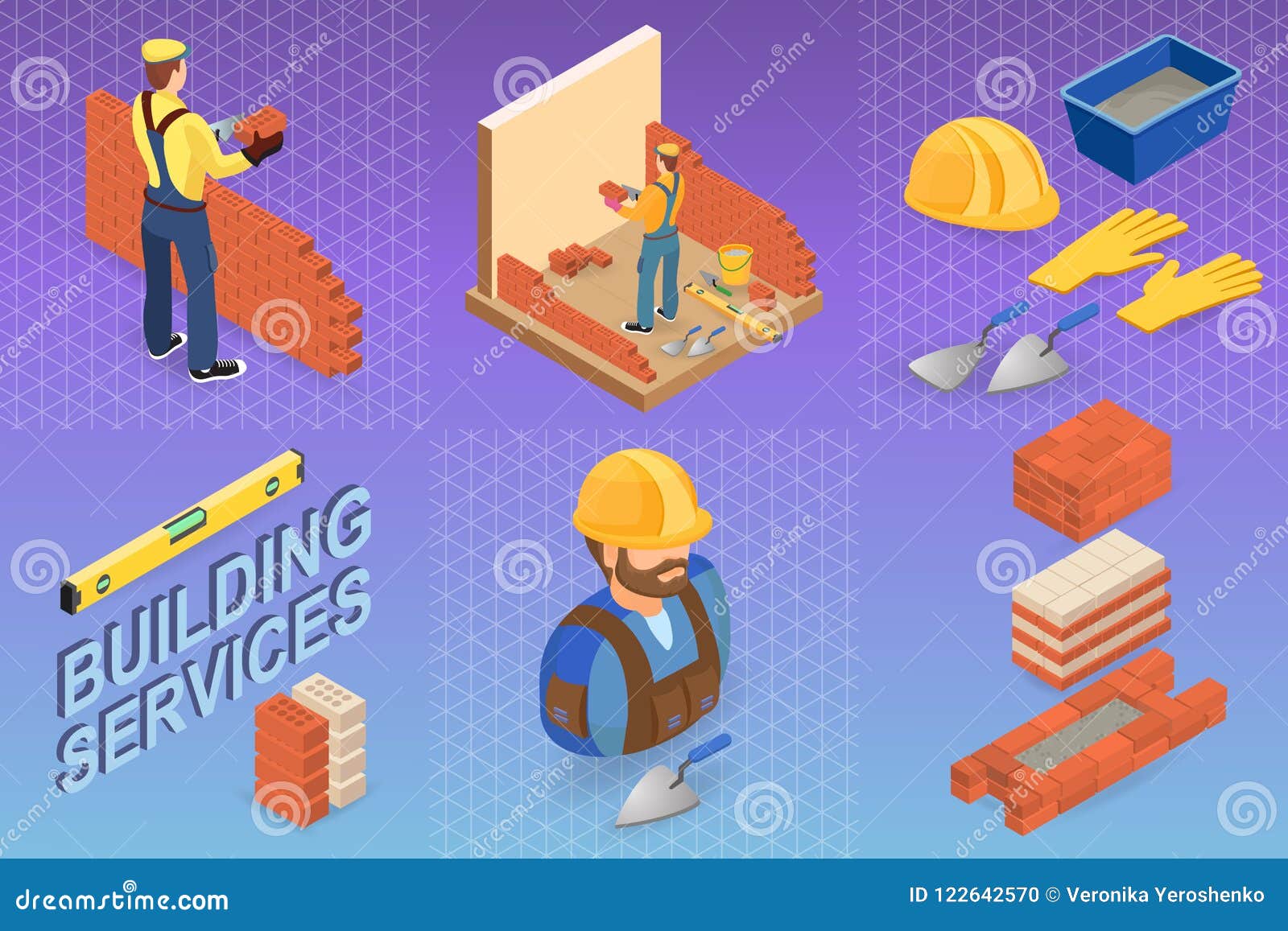 Home Repair Isometric Template. Builder with Tools. Stock Vector ...