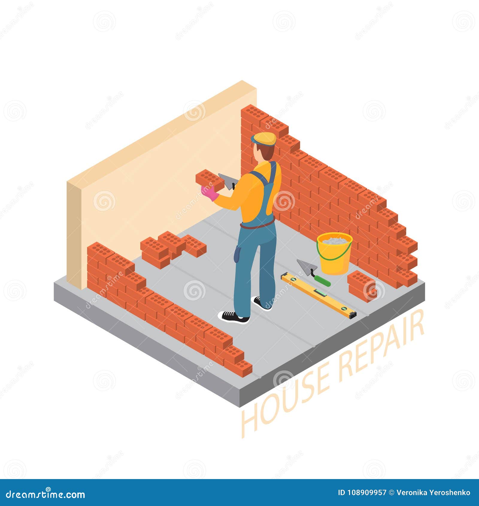 Home Repair Isometric Template. Builder with Tools. Stock Vector ...