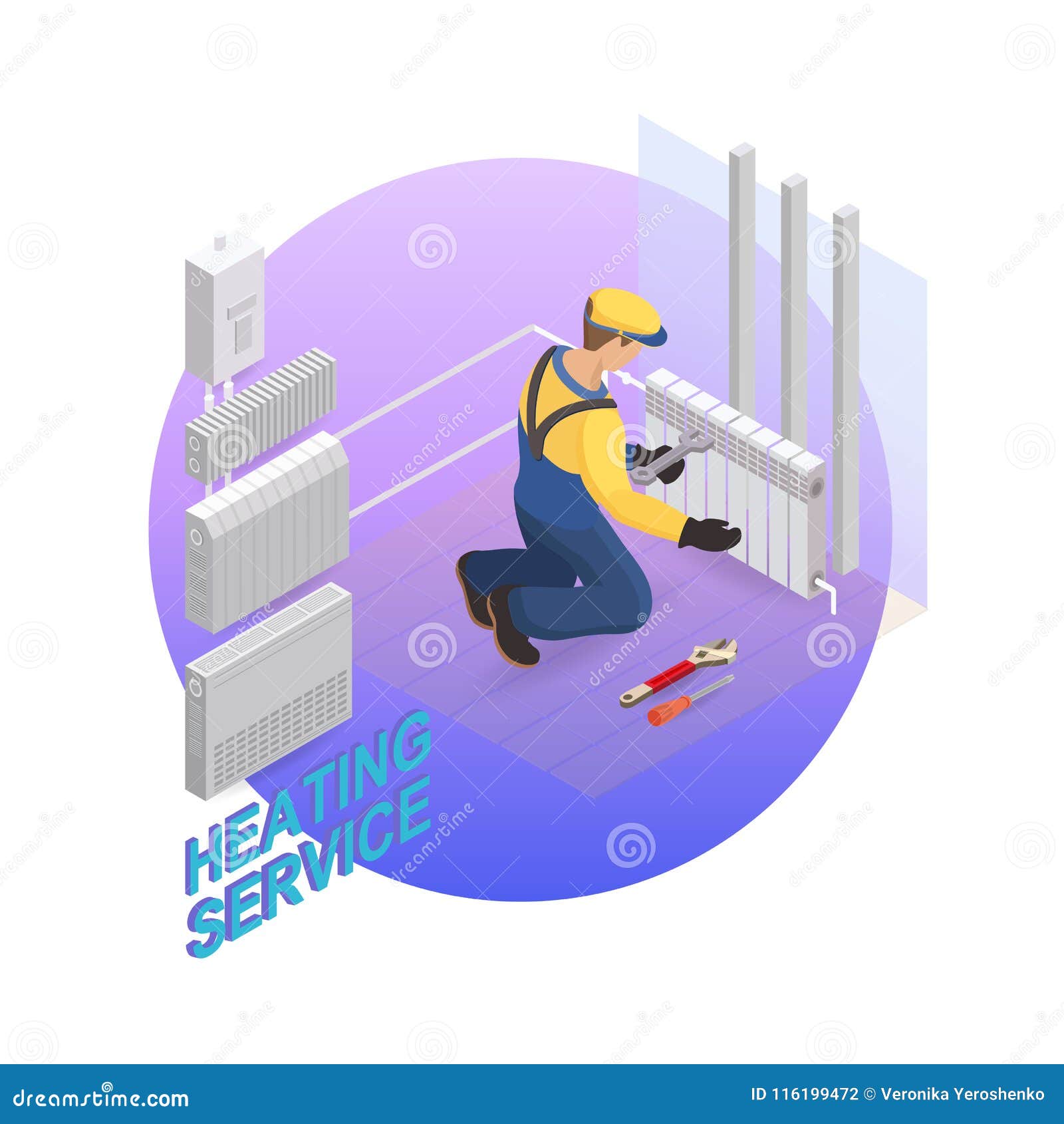 Home Repair Isometric Template. Heating Service. Vector Flat 3d Stock ...