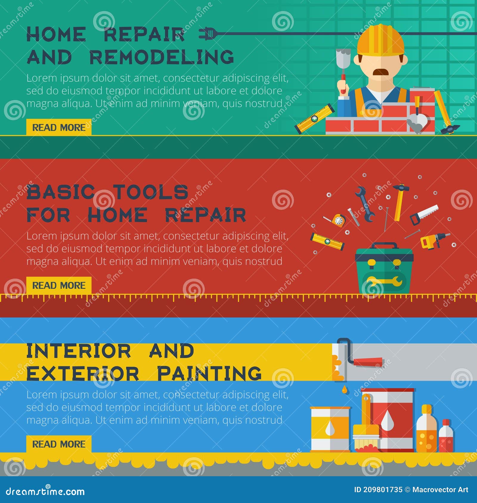 Home Repair Service Flat Banners Ser Stock Vector - Illustration of ...