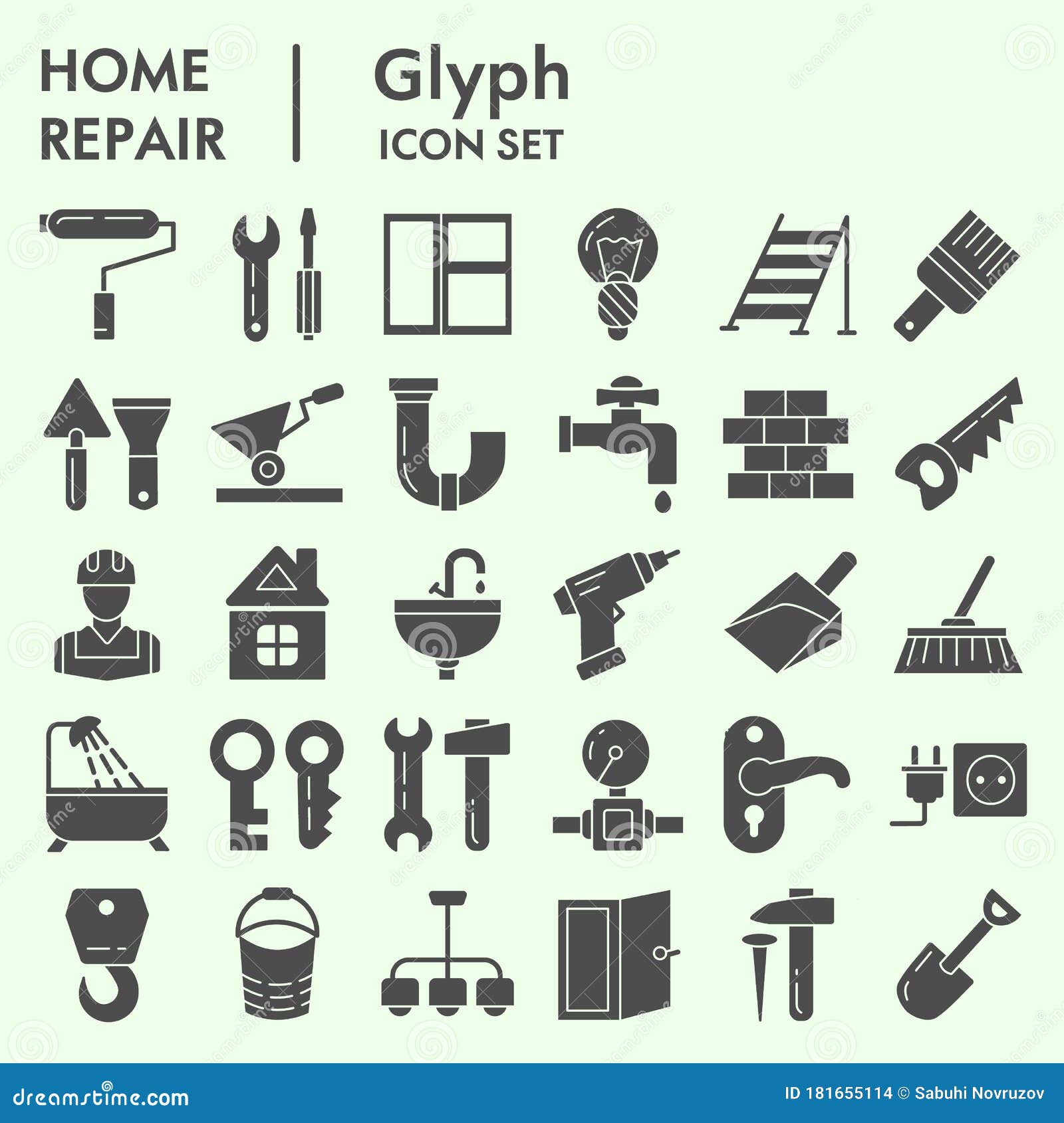 Home Repair Solid Icon Set, Renovation Symbols Set Collection or Vector ...