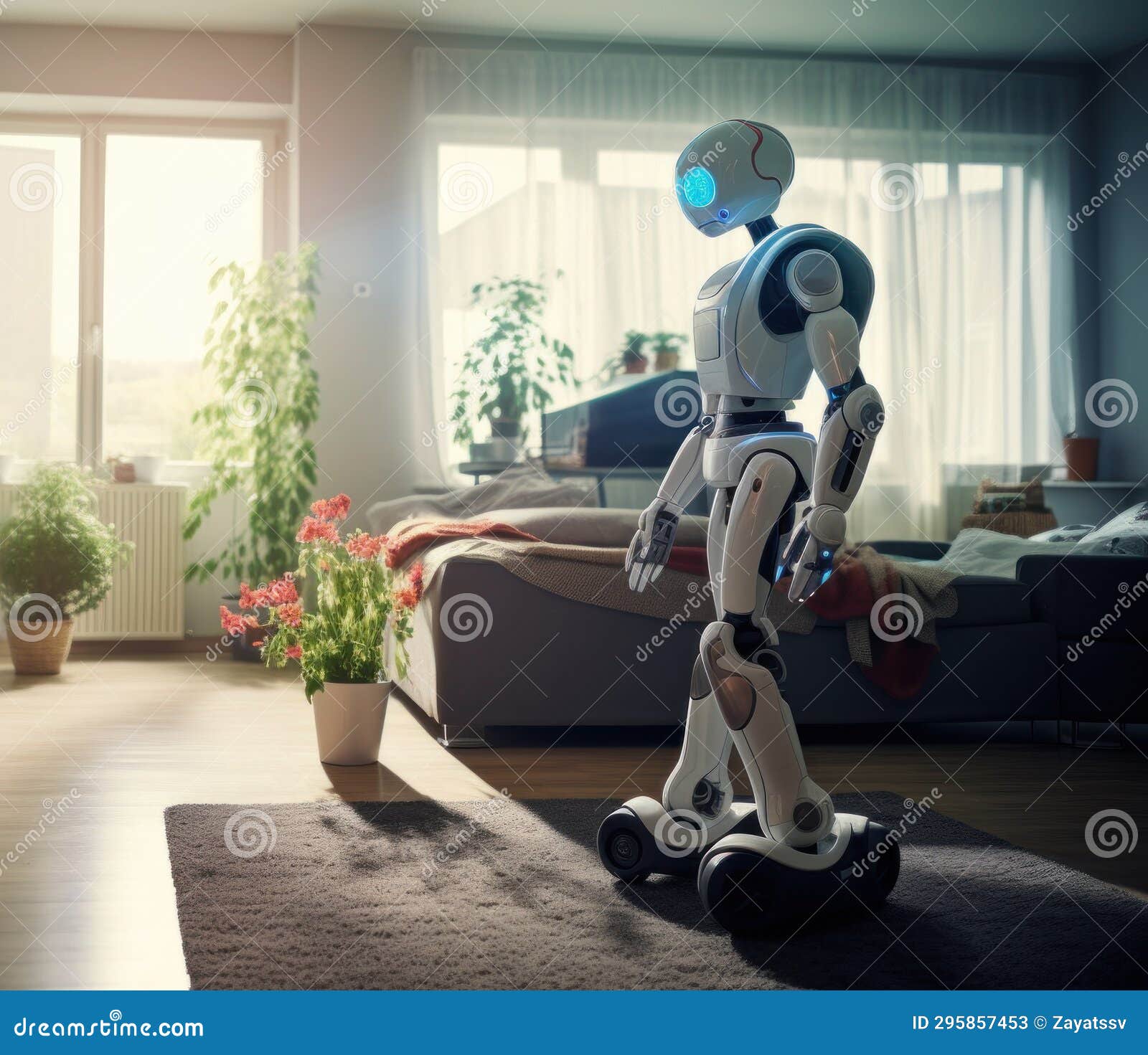 Home Robot Helps with Housework, Closeup Portrait. Technologies in ...