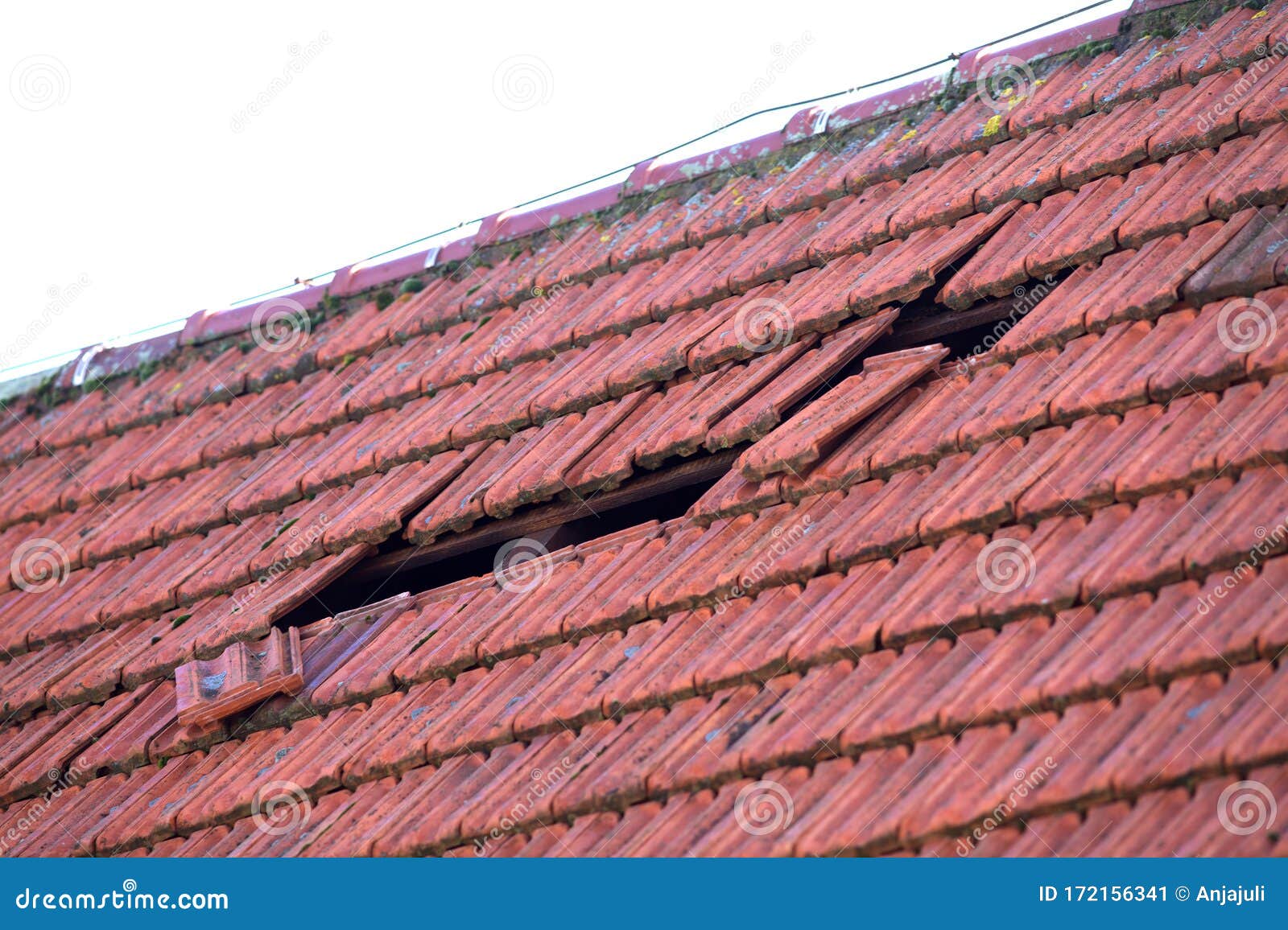 Home Roof Damage after Storm. Fallen Shingles on House Stock Image ...