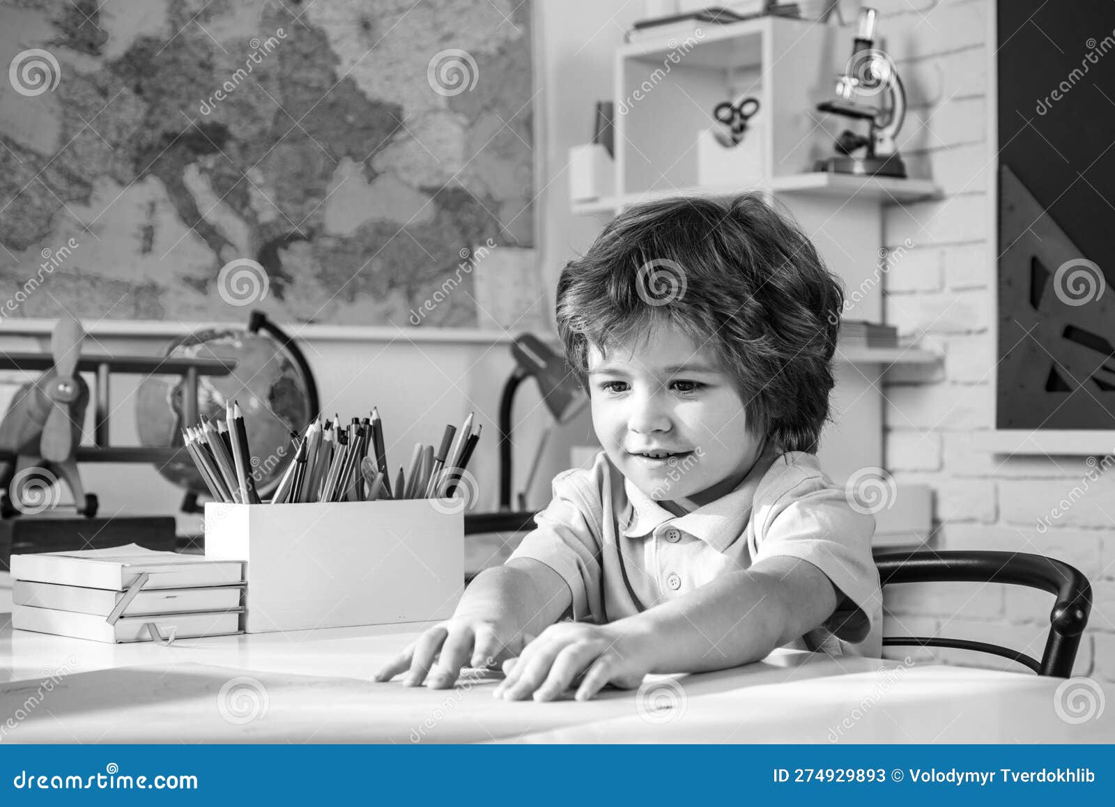Home School for Pupil. Kid is Learning in Class Stock Image - Image of ...