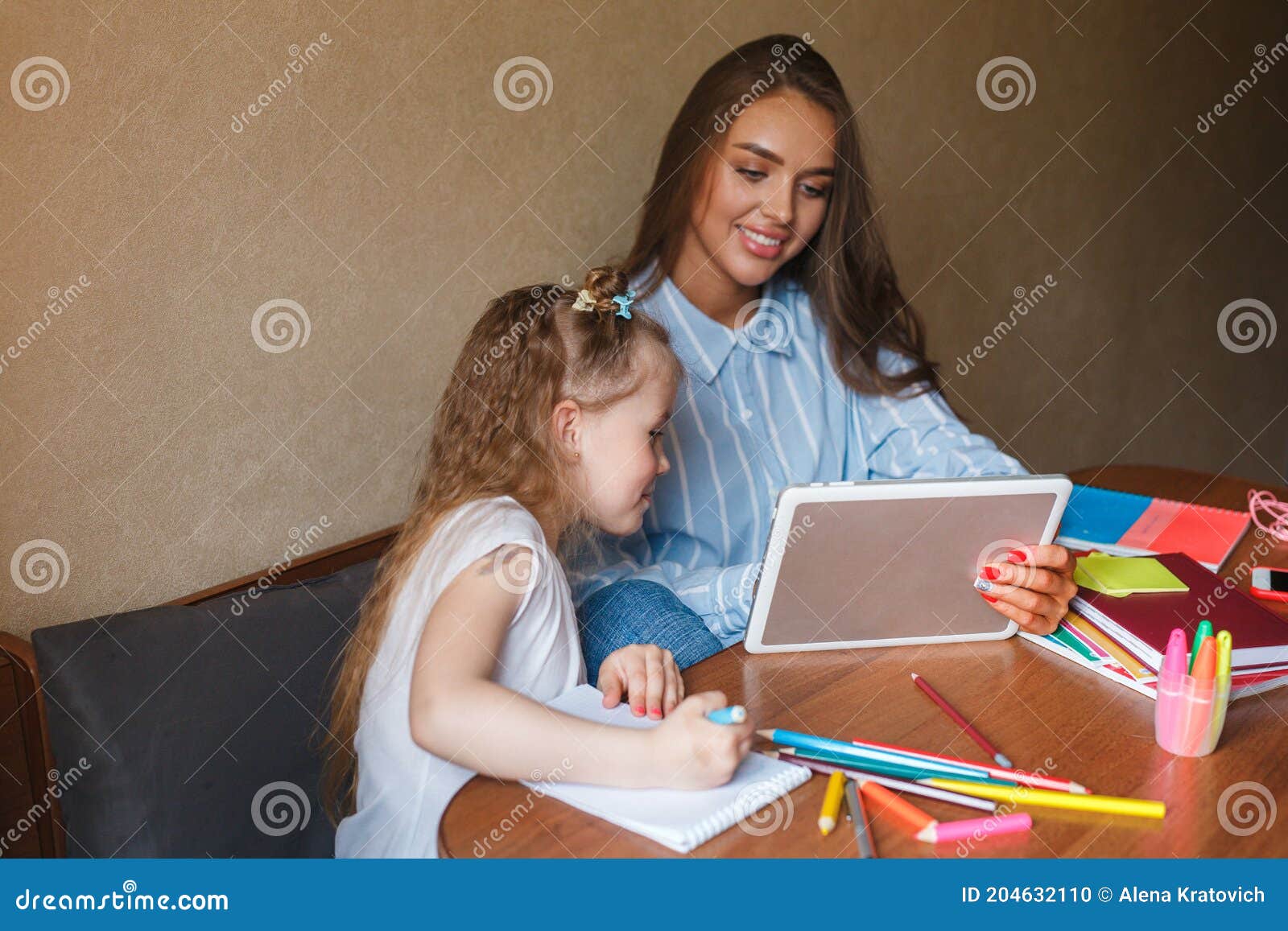 Home School Studying. Family Teaching Together at Home Stock Photo ...