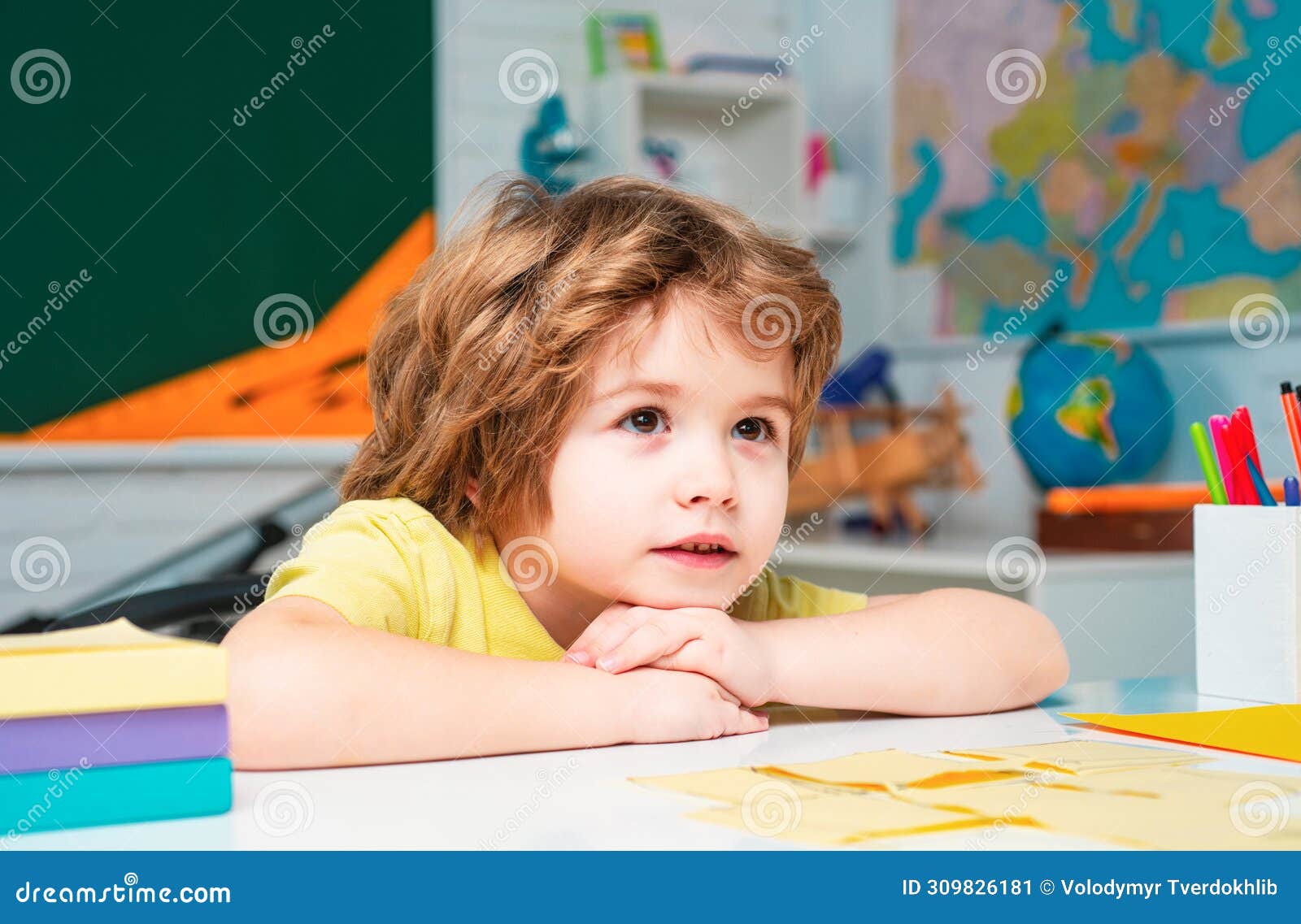 Home Schooling. Little Ready To Study. Little Children at School Lesson ...