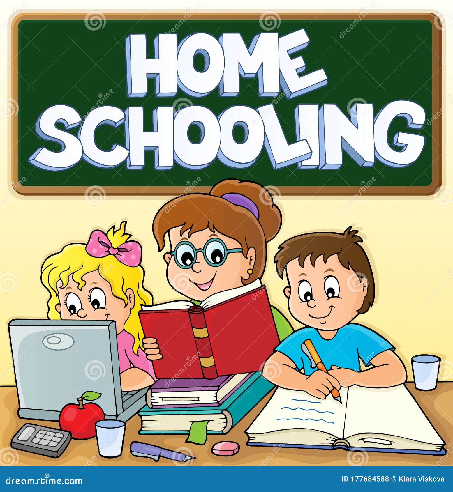Home Schooling Theme Image 3 Stock Vector - Illustration of happy, draw ...
