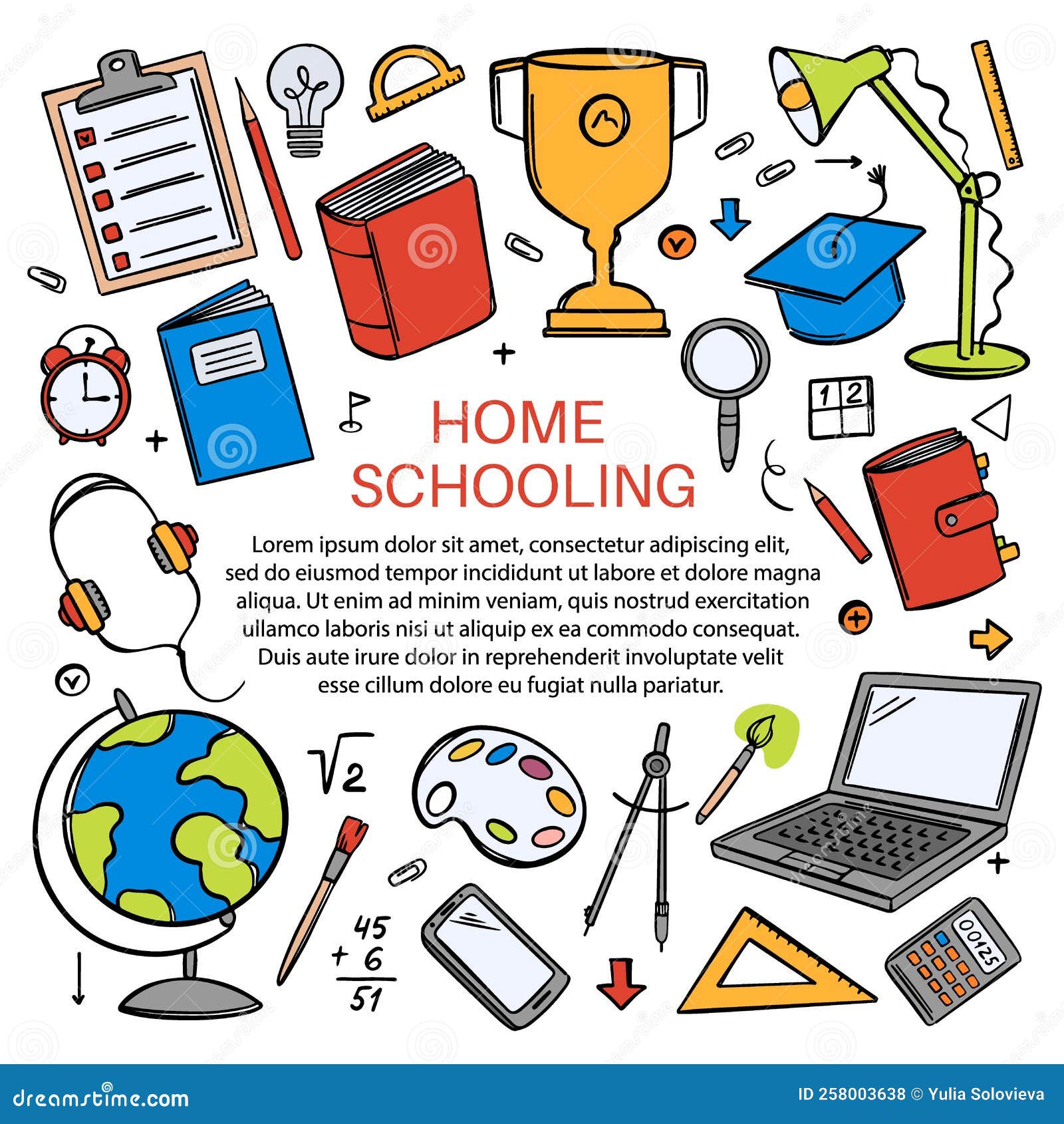 HOME SCHOOLING Vector Set of Elements for Online Education Stock ...