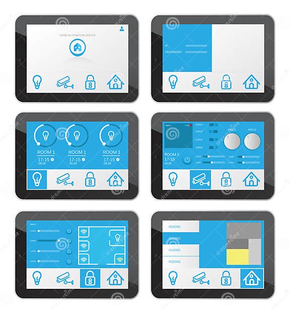 Home Security App Interface on Tablet Screen Stock Vector ...