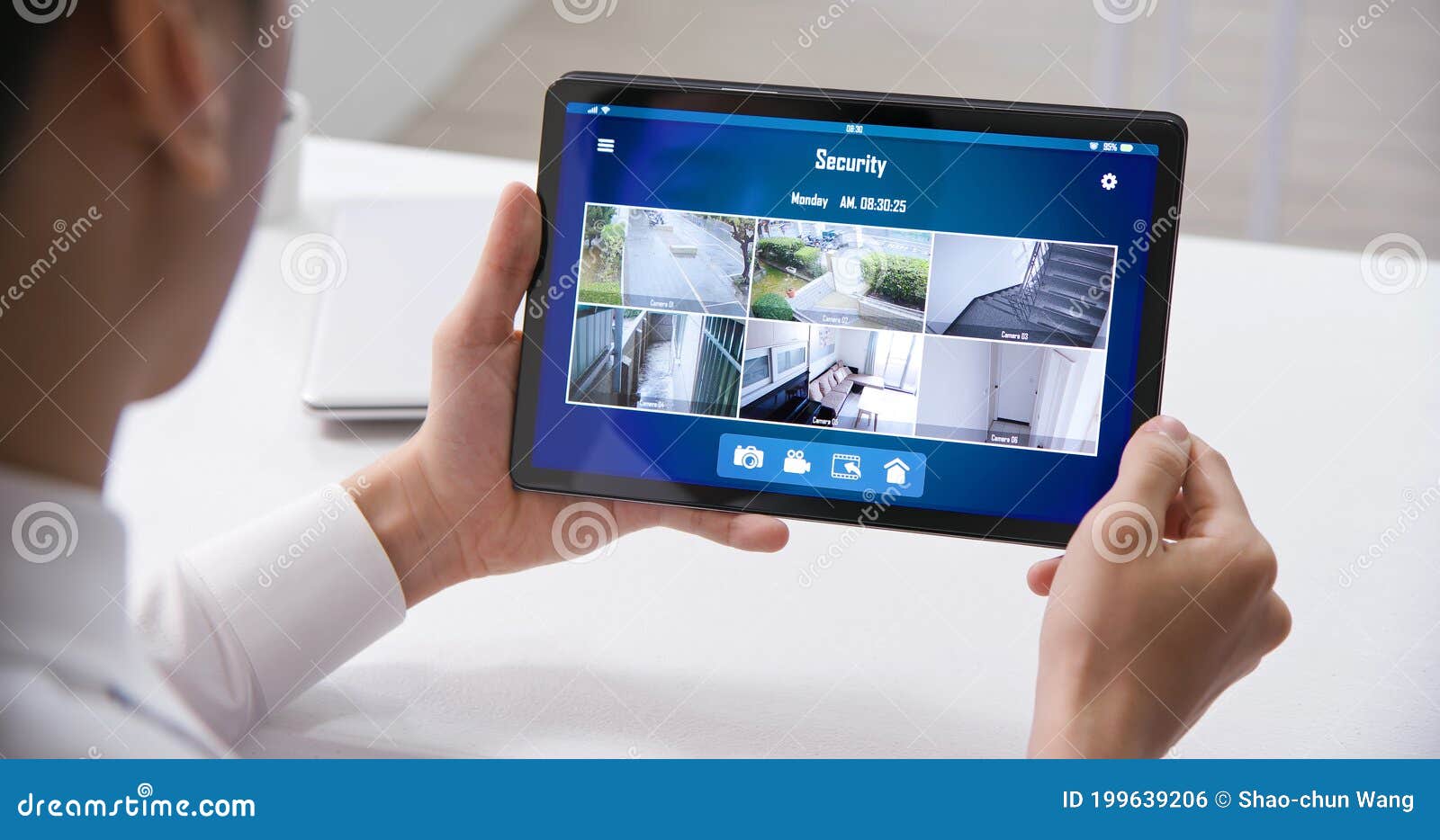Home Security Cameras Viewed Stock Photo - Image of application ...