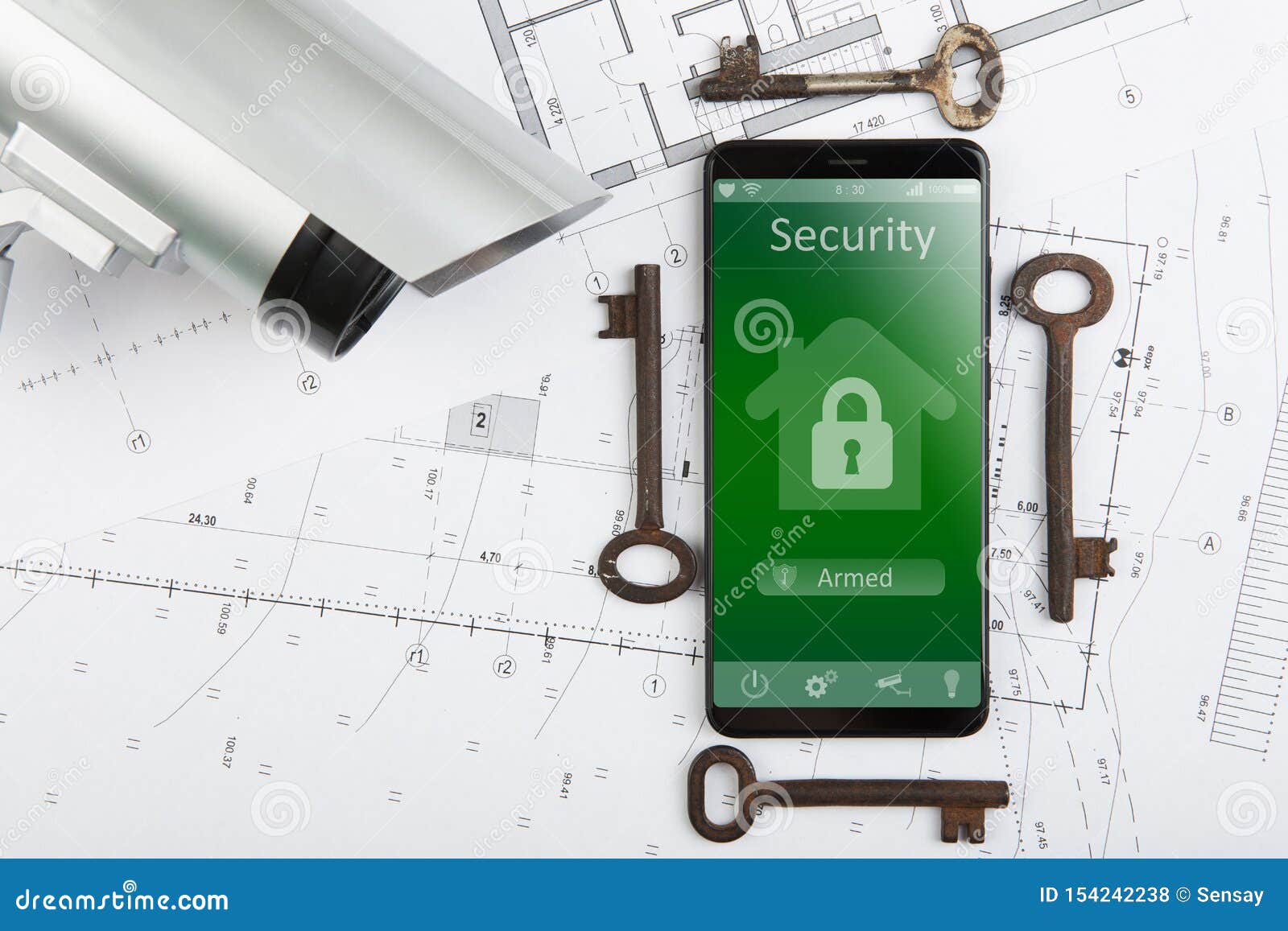 Home Security Concept Smartphone with Smart Home App and Surveillance ...