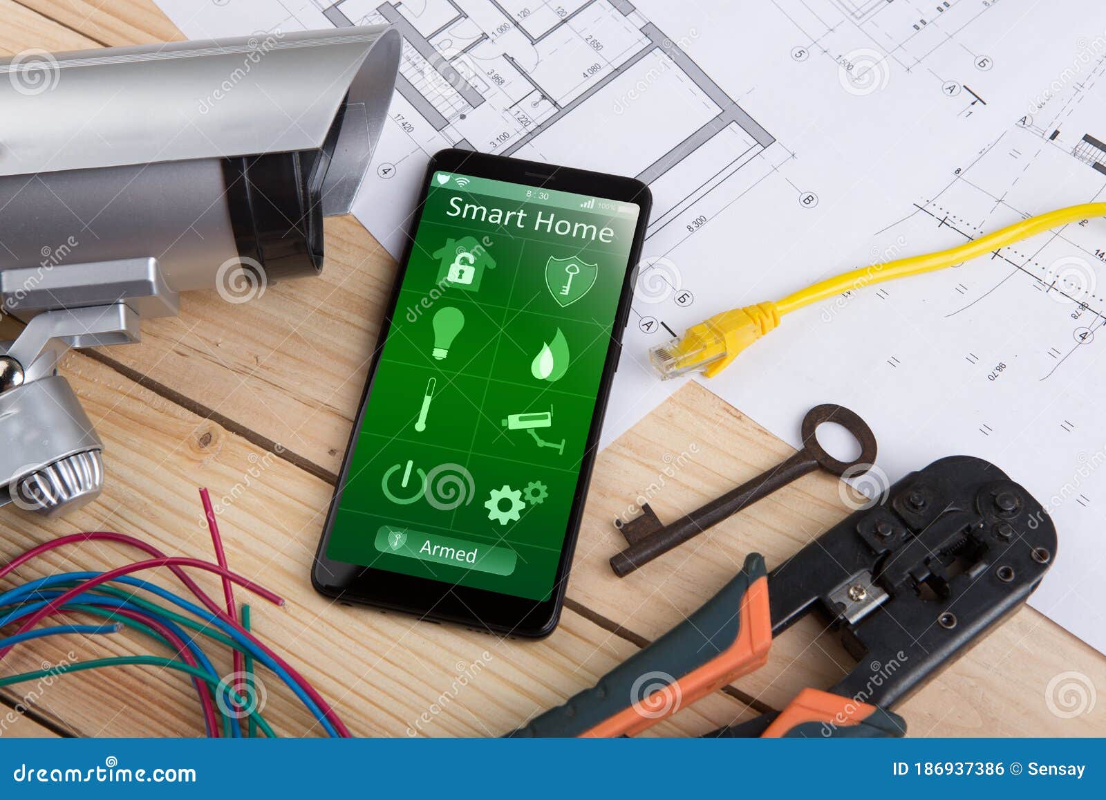 Home Security Concept Smartphone with Smart Home App and Surveillance ...