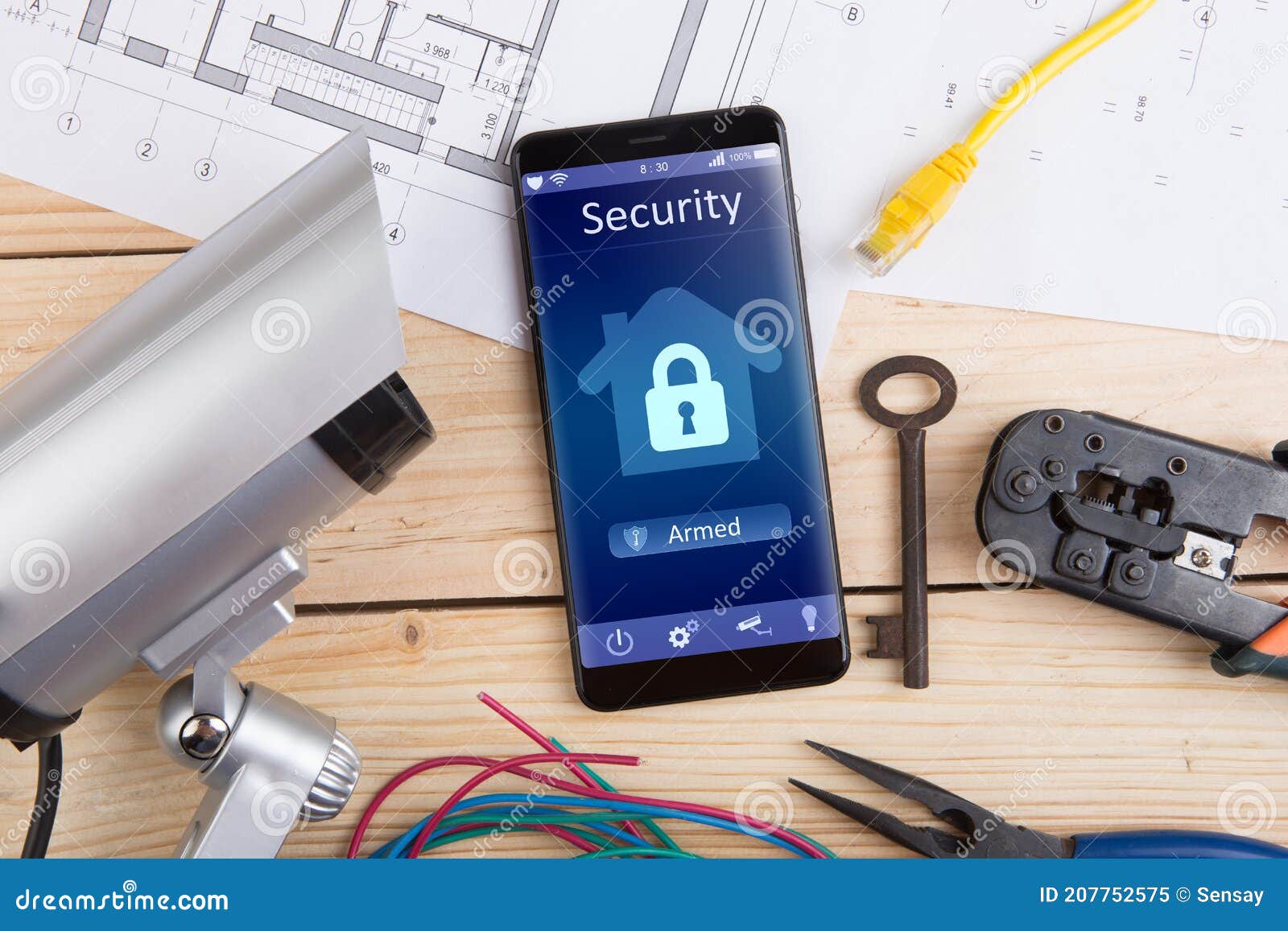 Home Security Concept Smartphone with Smart Home App and Surveillance ...