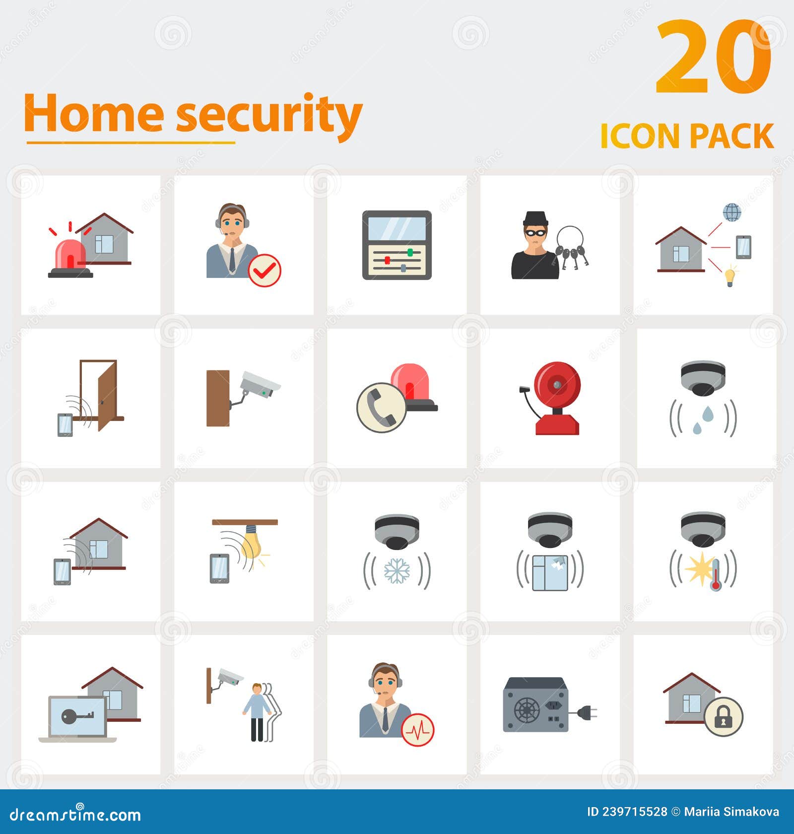Home Security Icon Set. Collection of Simple Elements Such As the Alarm ...