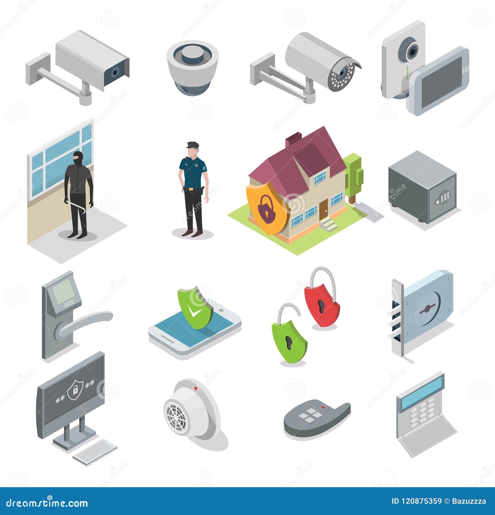 Home Security Vector Isometric Icon Set Stock Vector - Illustration of ...