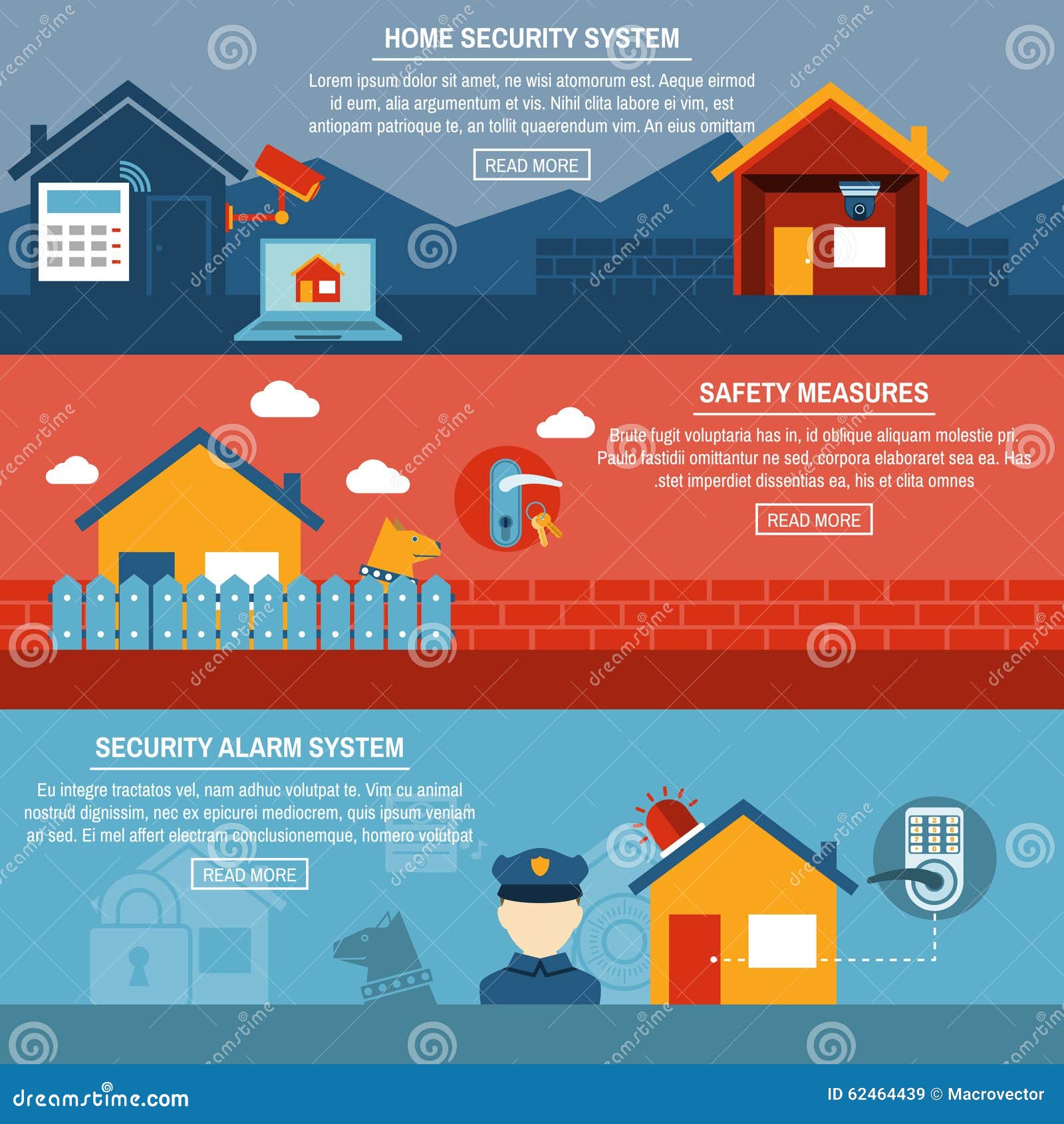 Home Security Interactive Flat Banners Set Stock Vector - Illustration ...