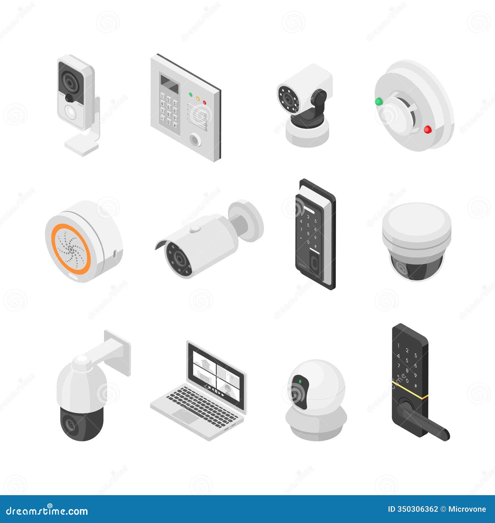 Home Security Isometric Elements. Cctv, Camera, Signaling and Code ...