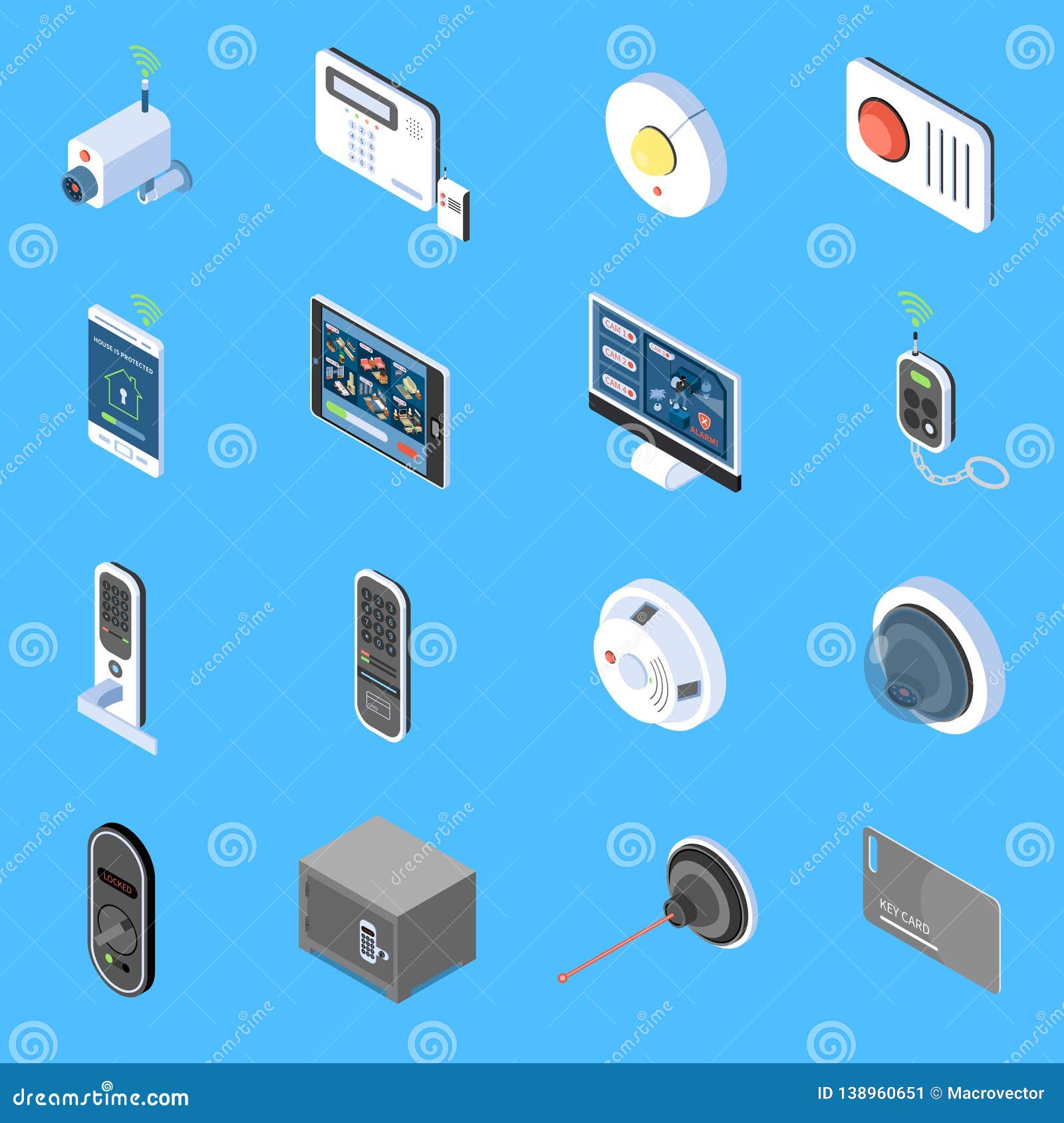 Home Security Isometric Icons Stock Vector - Illustration of concept ...